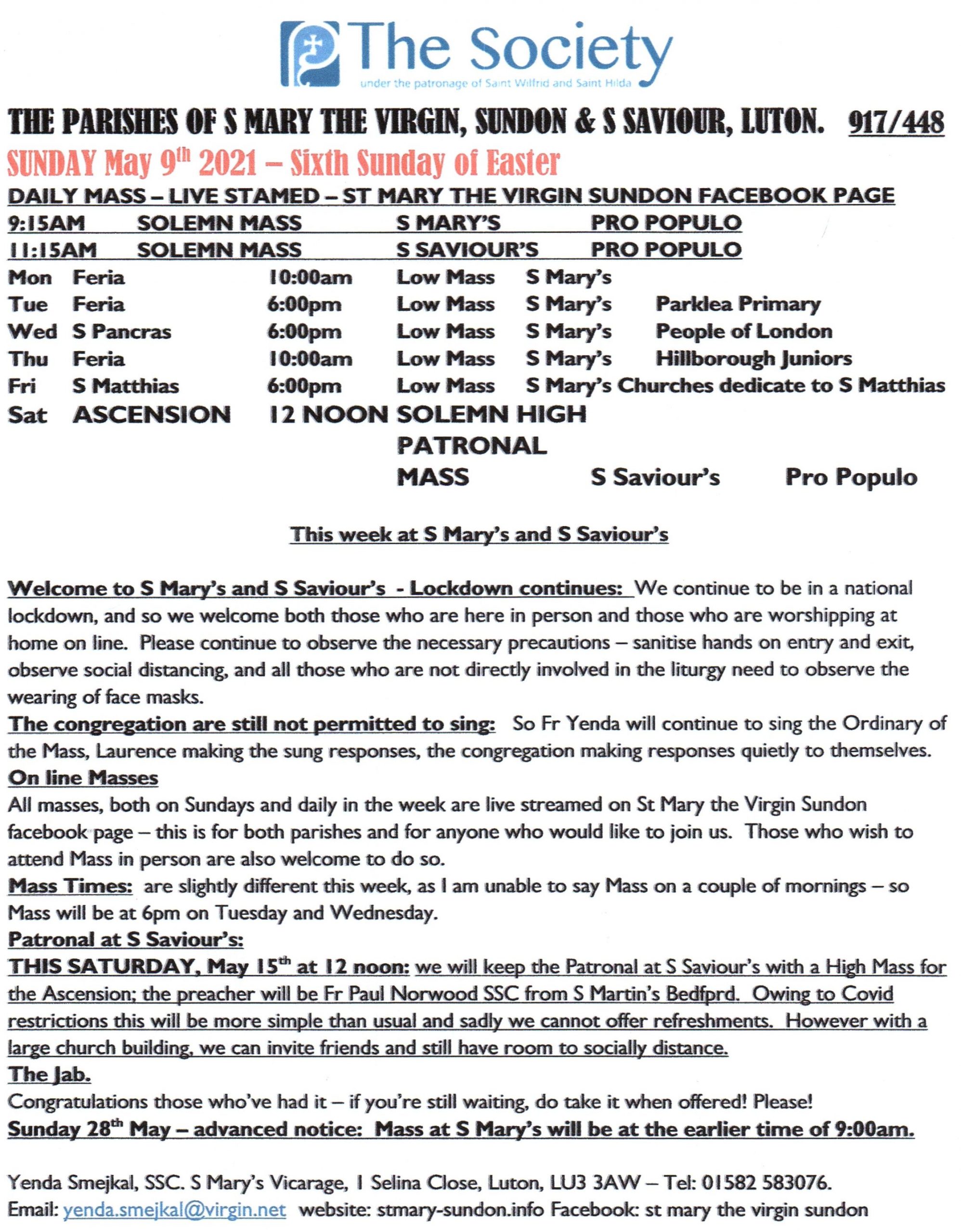 Sunday 9th May 2021 – Sixth Sunday of Easter. – St Mary's Church Sundon