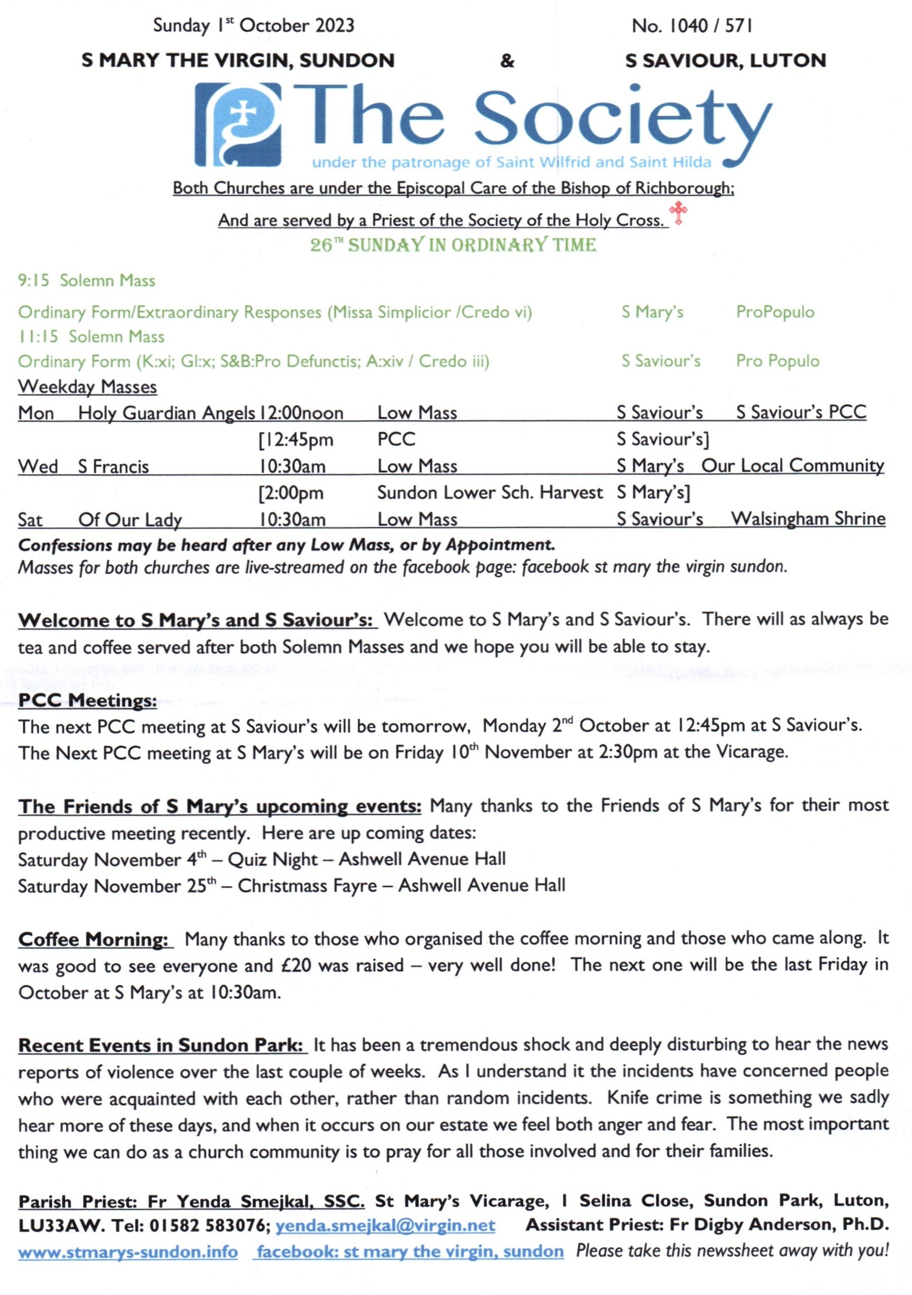 Sunday 1st October 2023 – St Mary's Church Sundon
